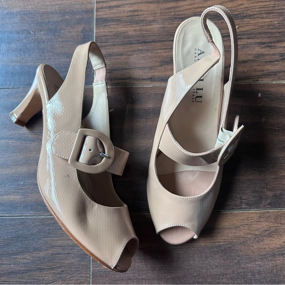 Anyi Lu | Shoes | Anyi Lu Nude Patent Leather Slingback Peep Toe Mary ...